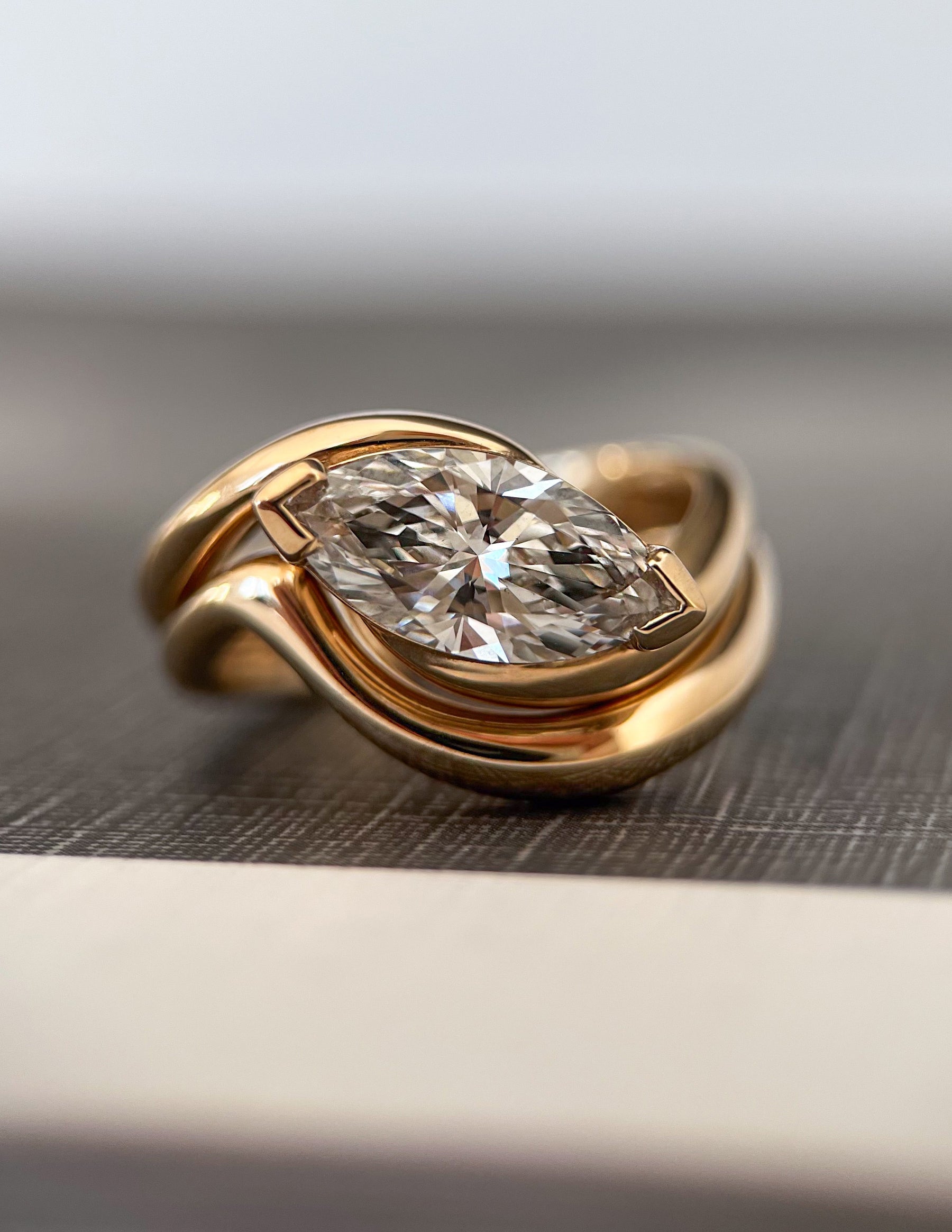 SET — MARQUISE (V-CLAW) Rapture Ring & Band – Cadette Jewelry