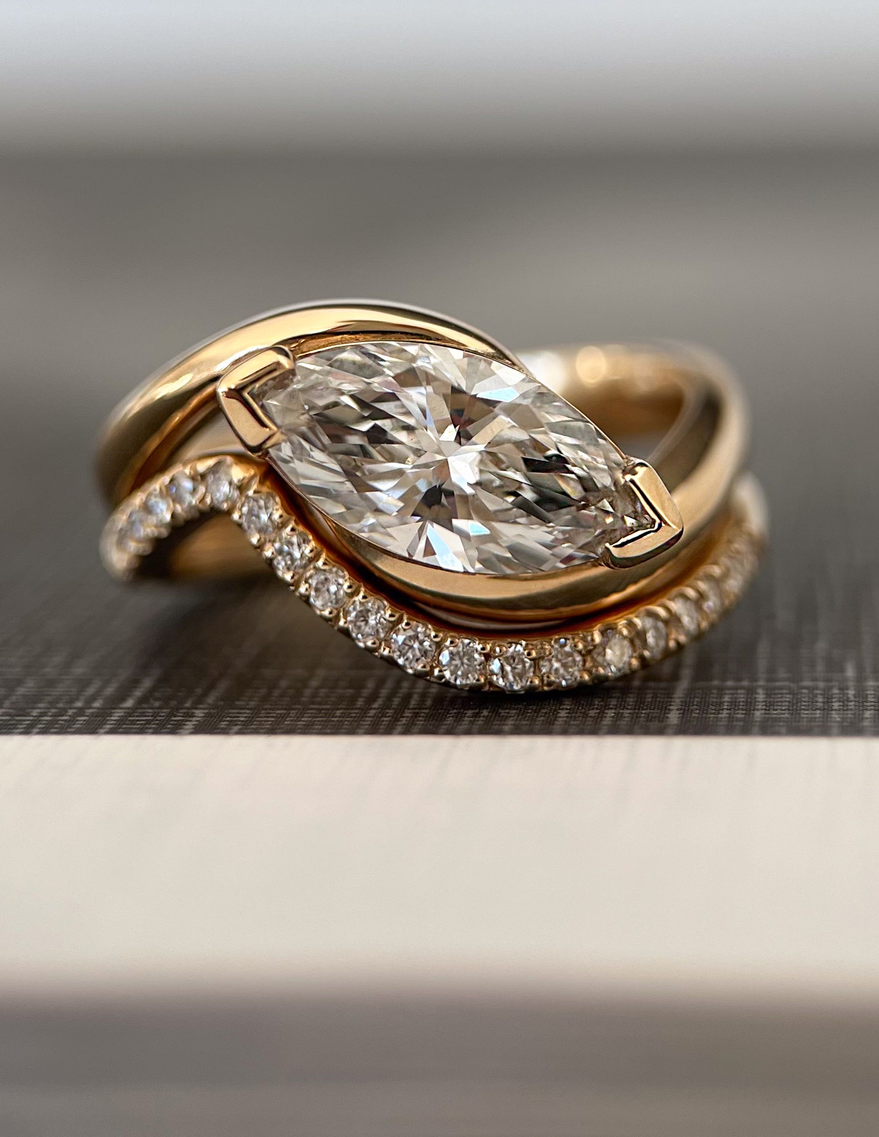 SET — MARQUISE (V-CLAW) Rapture Ring & Band – Cadette Jewelry