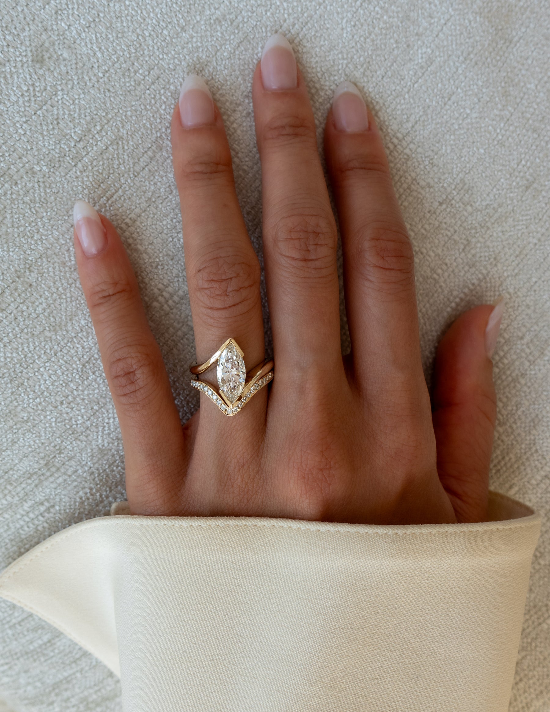 SET — VERTICAL MARQUISE (Half Bezel) Rapture Ring & Band – Cadette Jewelry