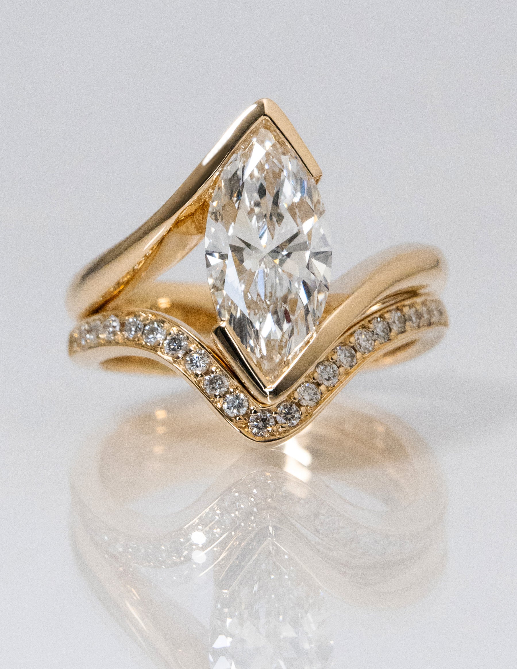 SET — VERTICAL MARQUISE (Half Bezel) Rapture Ring & Band – Cadette Jewelry
