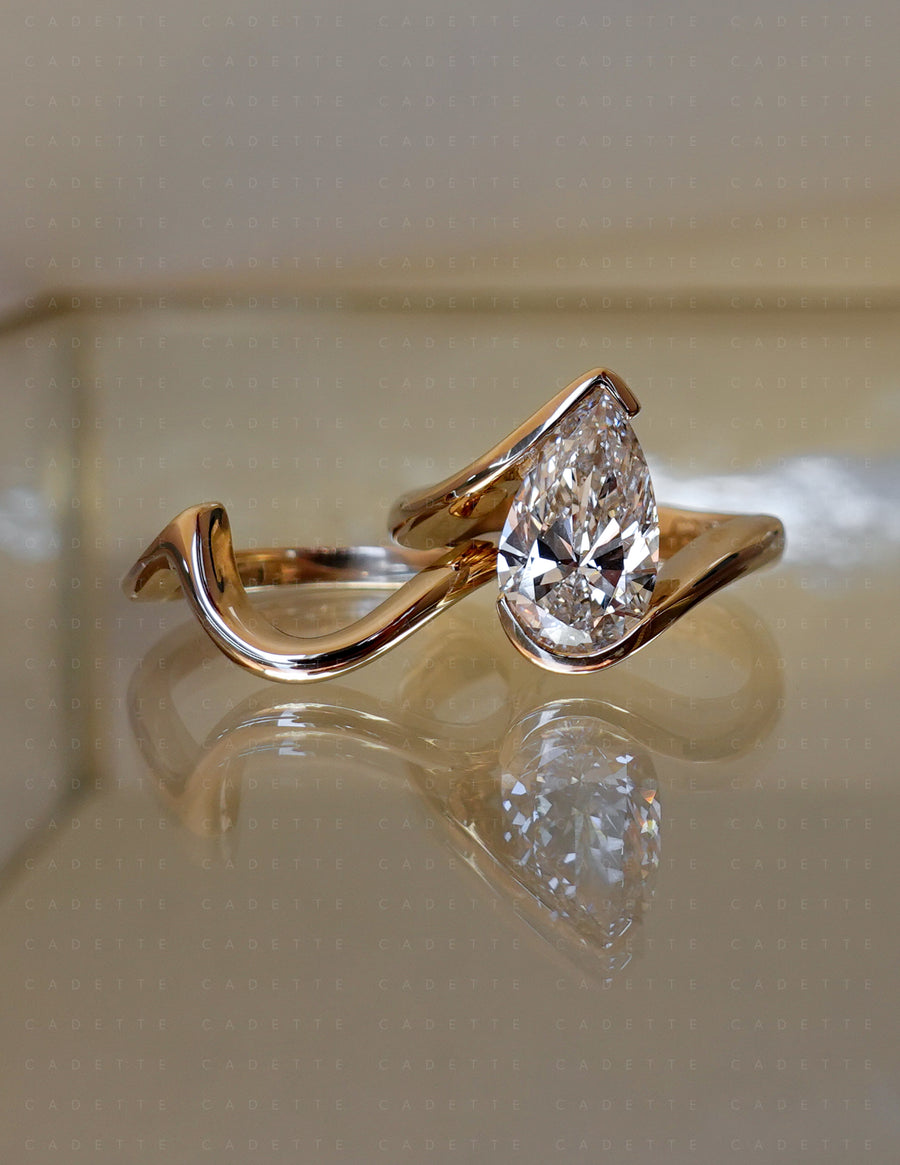 SET — VERTICAL PEAR (Half Bezel) Rapture Ring & Band – Cadette Jewelry